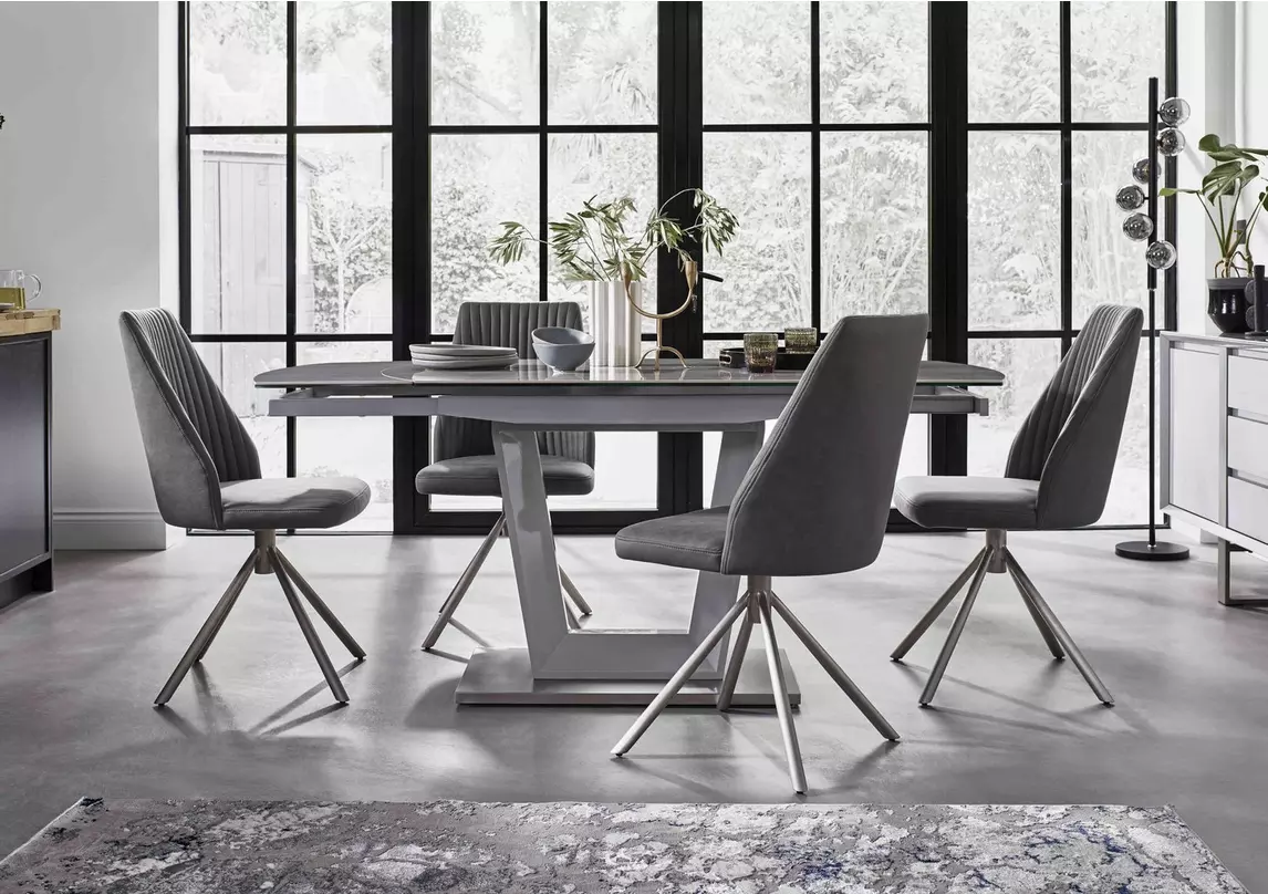 Grigio Swivel Extending Dining Table with 4 Swivel Dining Chairs Furniture Village