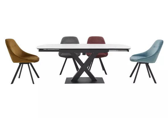 Arctic Extending Dining Table with White Top and 4 Swivel Chairs