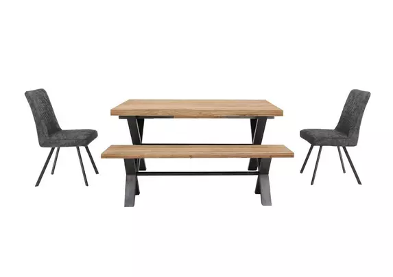 Earth Small Straight Edge Dining Table with Small Dining Bench and 2 Dining Chairs Furniture Village