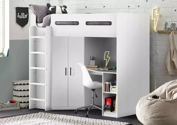 High sleeper with wardrobe and drawers store
