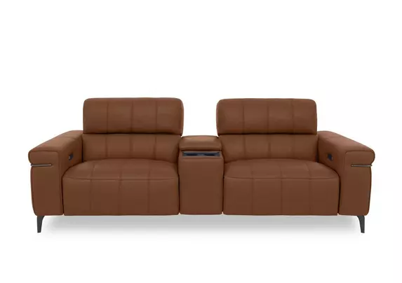 Leather sofa with console store